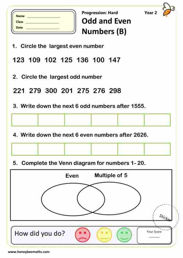 Year 2 Odd and Even Worksheets - Honey Bee Maths Worksheets