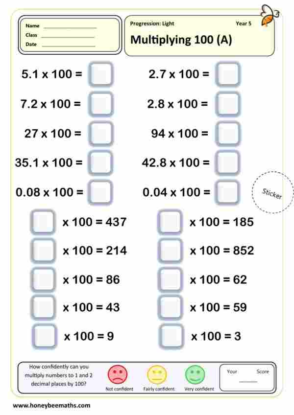 Year 5 Multiplication Worksheets | Printable PDFs | Honey Bee Maths